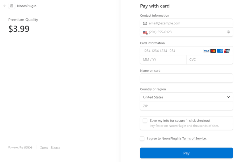 How to Show a Terms of Service Checkbox on the Stripe Payment page – NoorsPlugin
